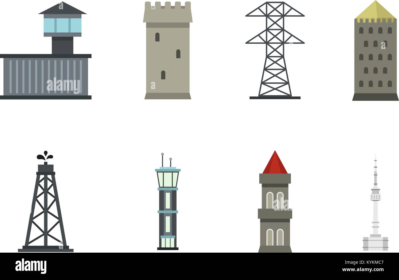 Tower icon set, flat style Stock Vector Image & Art - Alamy