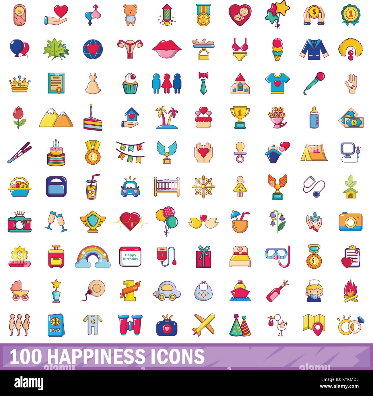 100 happiness icons set, cartoon style Stock Vector Image & Art - Alamy