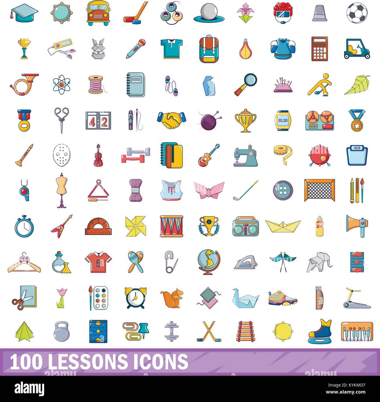 100 lessons icons set, cartoon style Stock Vector Image & Art - Alamy