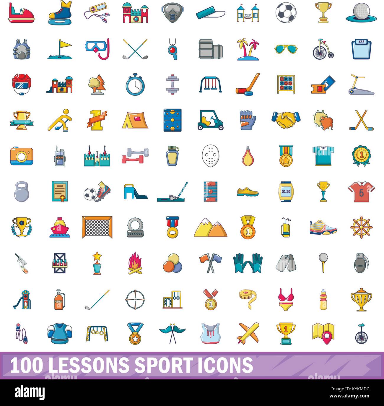 100 lessons sport icons set, cartoon style Stock Vector Image & Art - Alamy