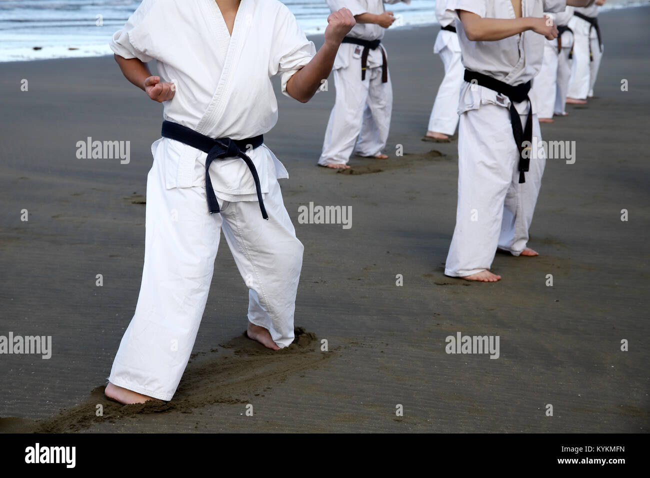 Japanese martial arts training of karate in midwinter of a new year at ...