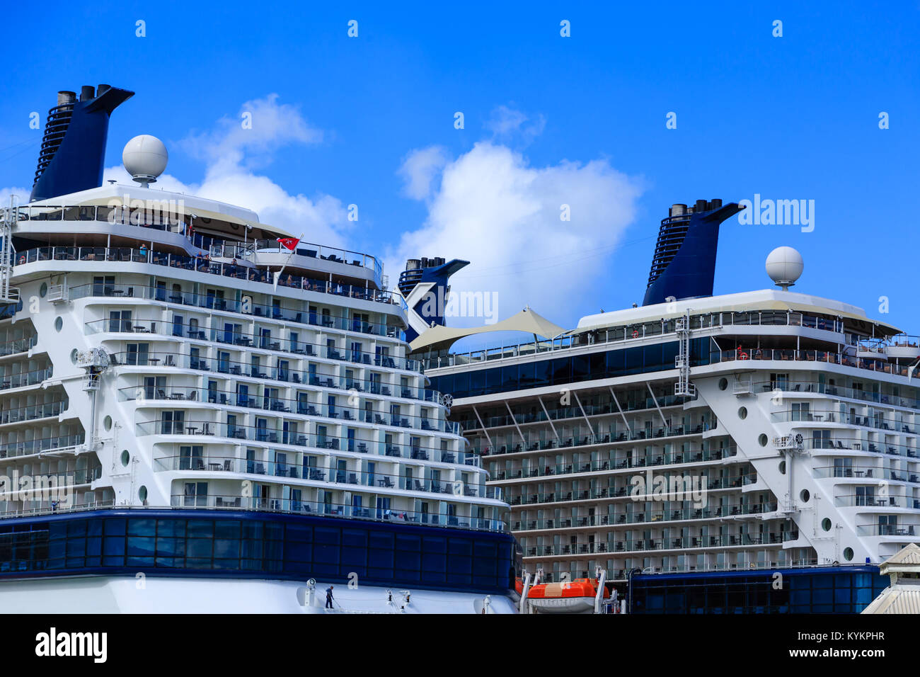 Open Decks on Two Cruise Ships at Dock Stock Photo - Alamy