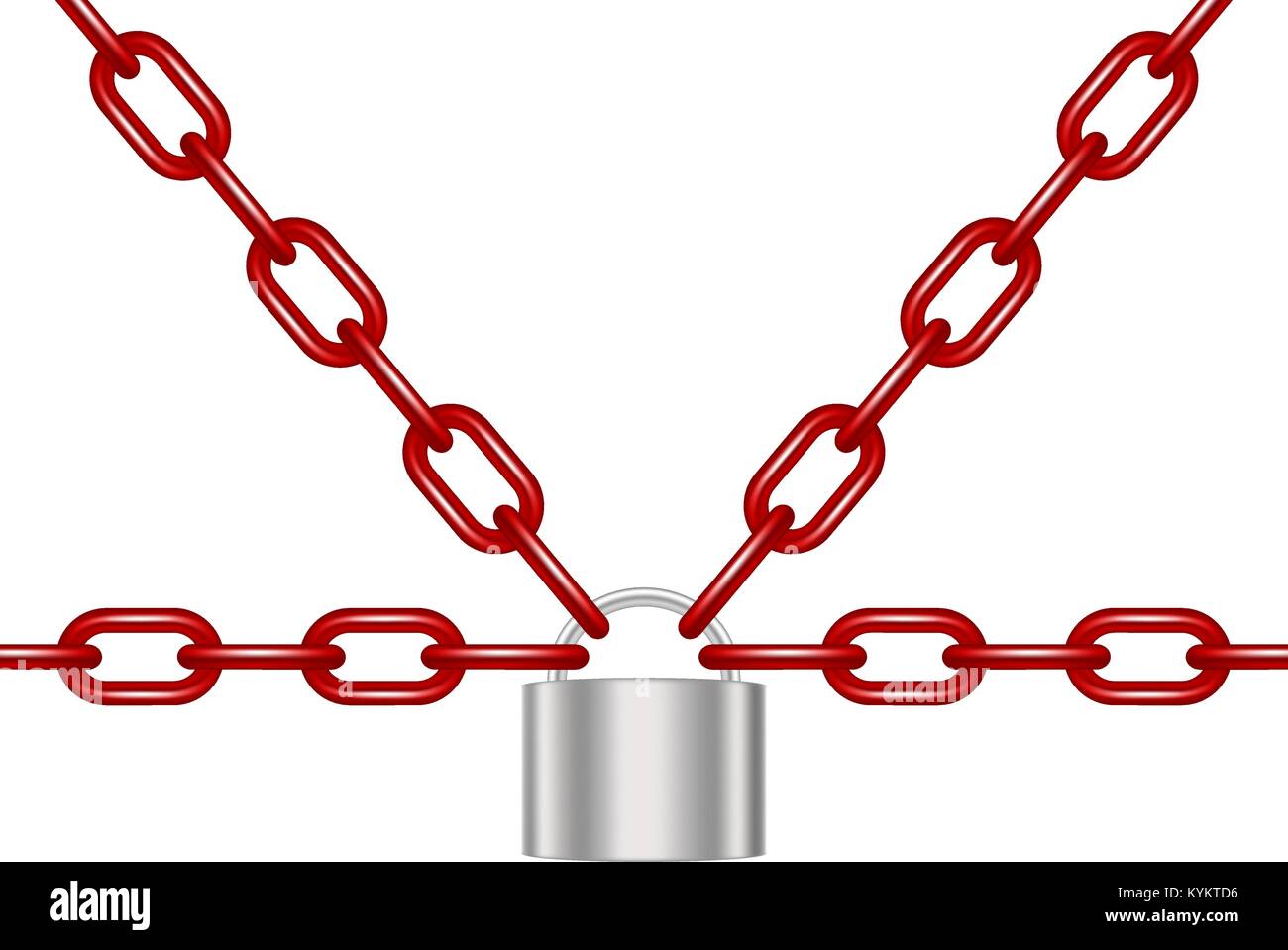 Red chains locked by padlock in silver design on white background Stock ...