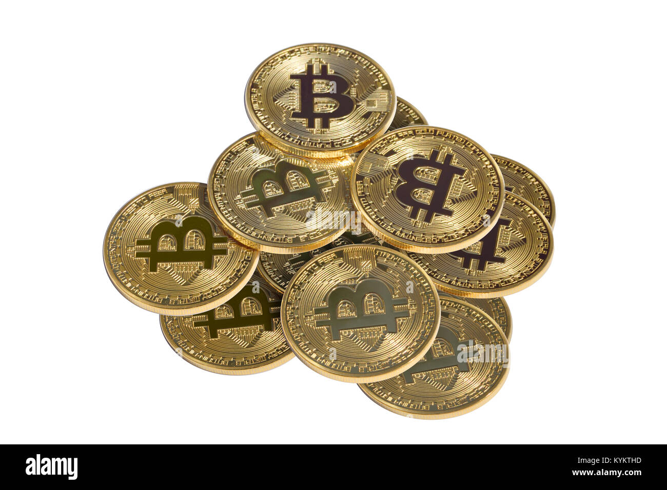 Stack of gold bitcoin isolated over white background Stock Photo - Alamy