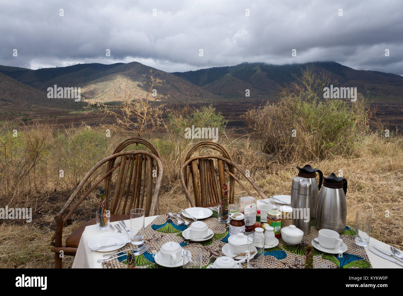 Having lunch out in the bush while on safari in Serengeti National Park ...