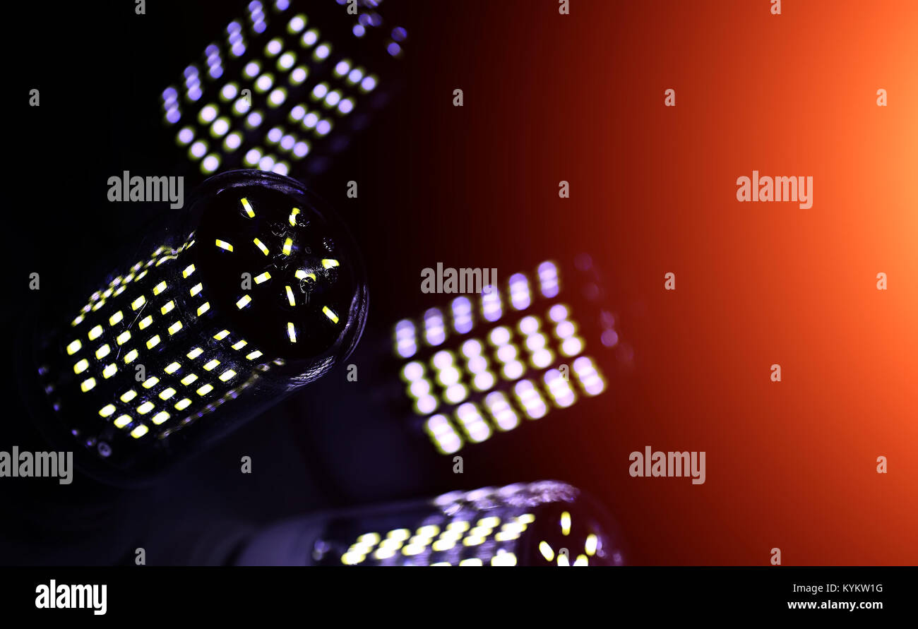 LED elements in the lamp. Lamps with diodes. Many bright lights Stock ...