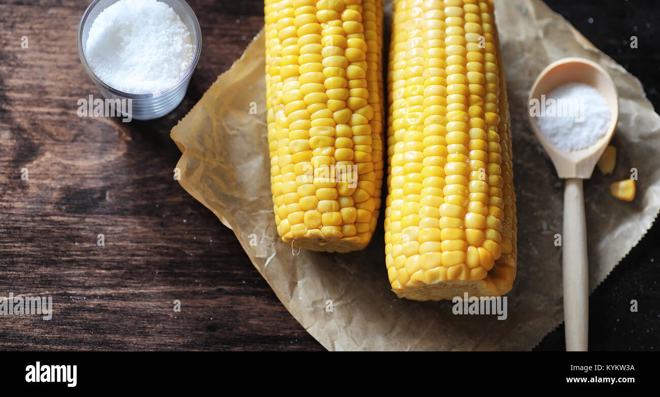 Fresh corn. Natural food from corn cob with salt. Rural Mexican Stock ...
