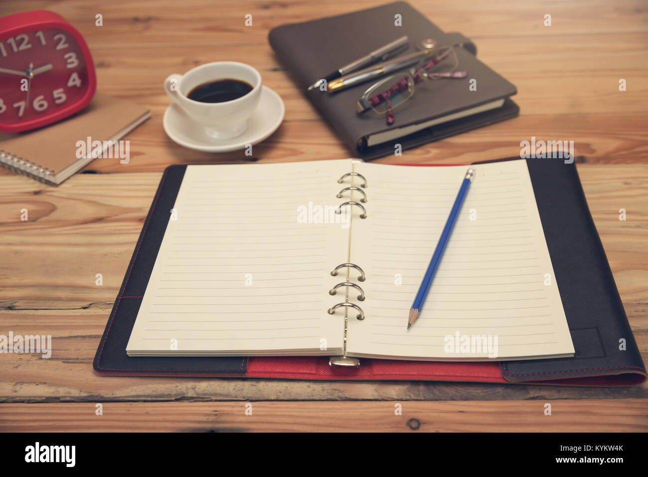 Business and finance concept of office working,Close up blank notebook ...