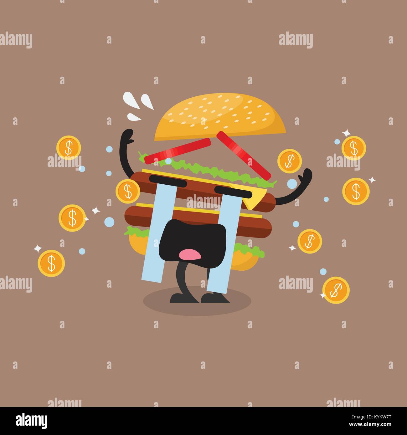 Hamburger character crying out in money tears. Hamburger crisis concept ...