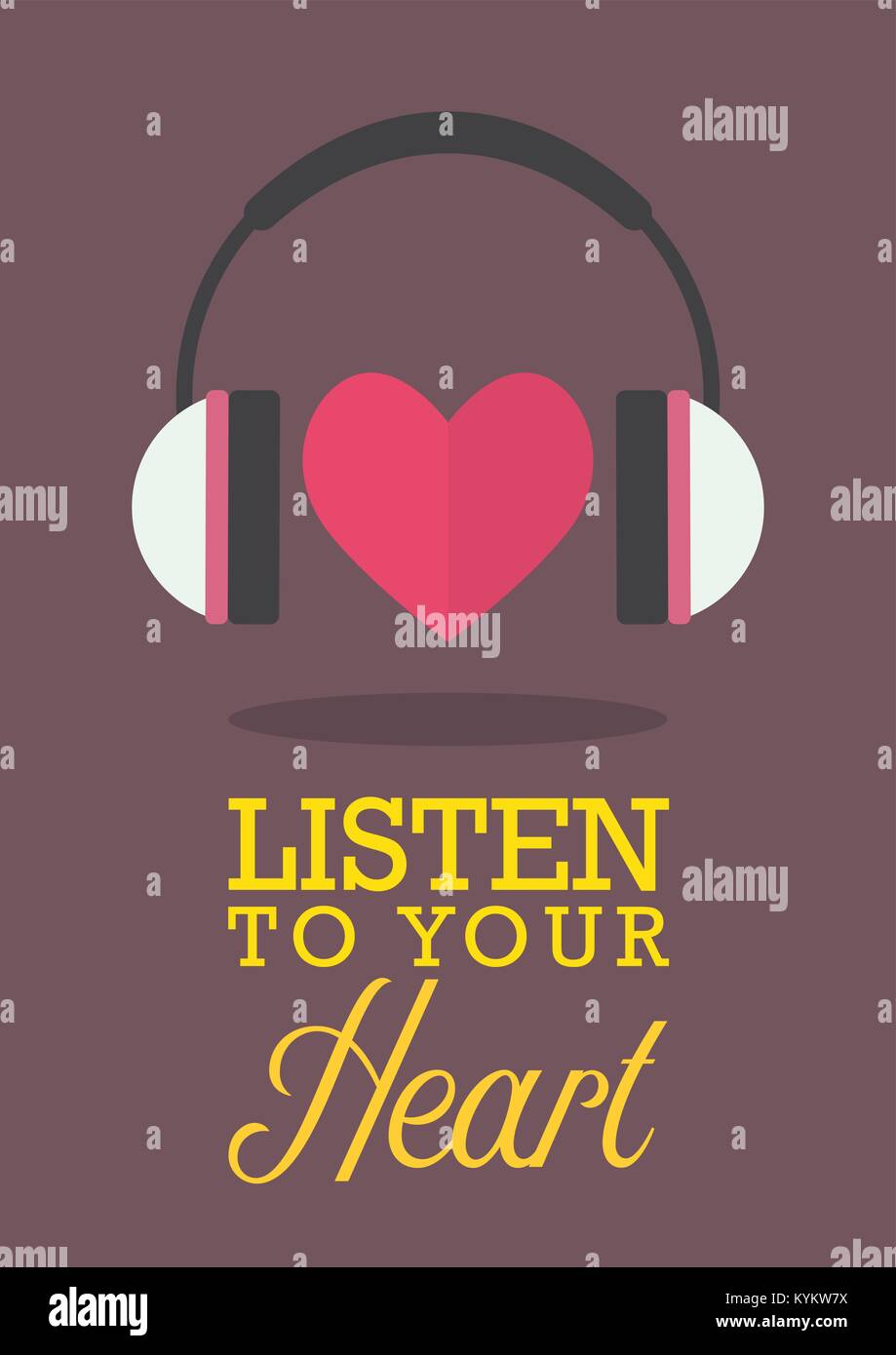 Listen to your heart. Red heart with headphones Stock Vector Image ...