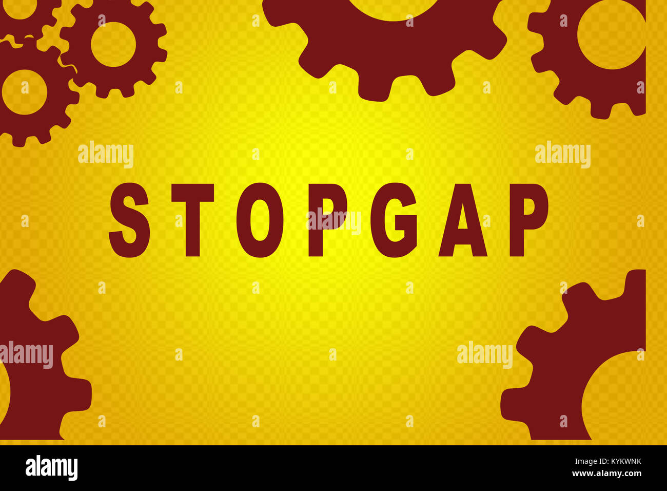STOPGAP sign concept illustration with red gear wheel figures on yellow ...