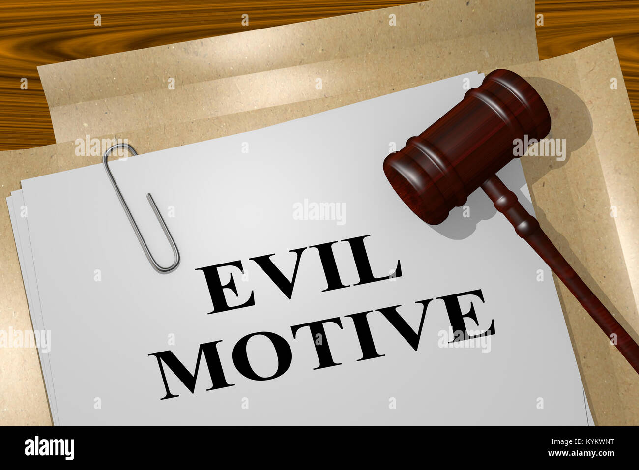 3D illustration of EVIL MOTIVE title on legal document Stock Photo - Alamy