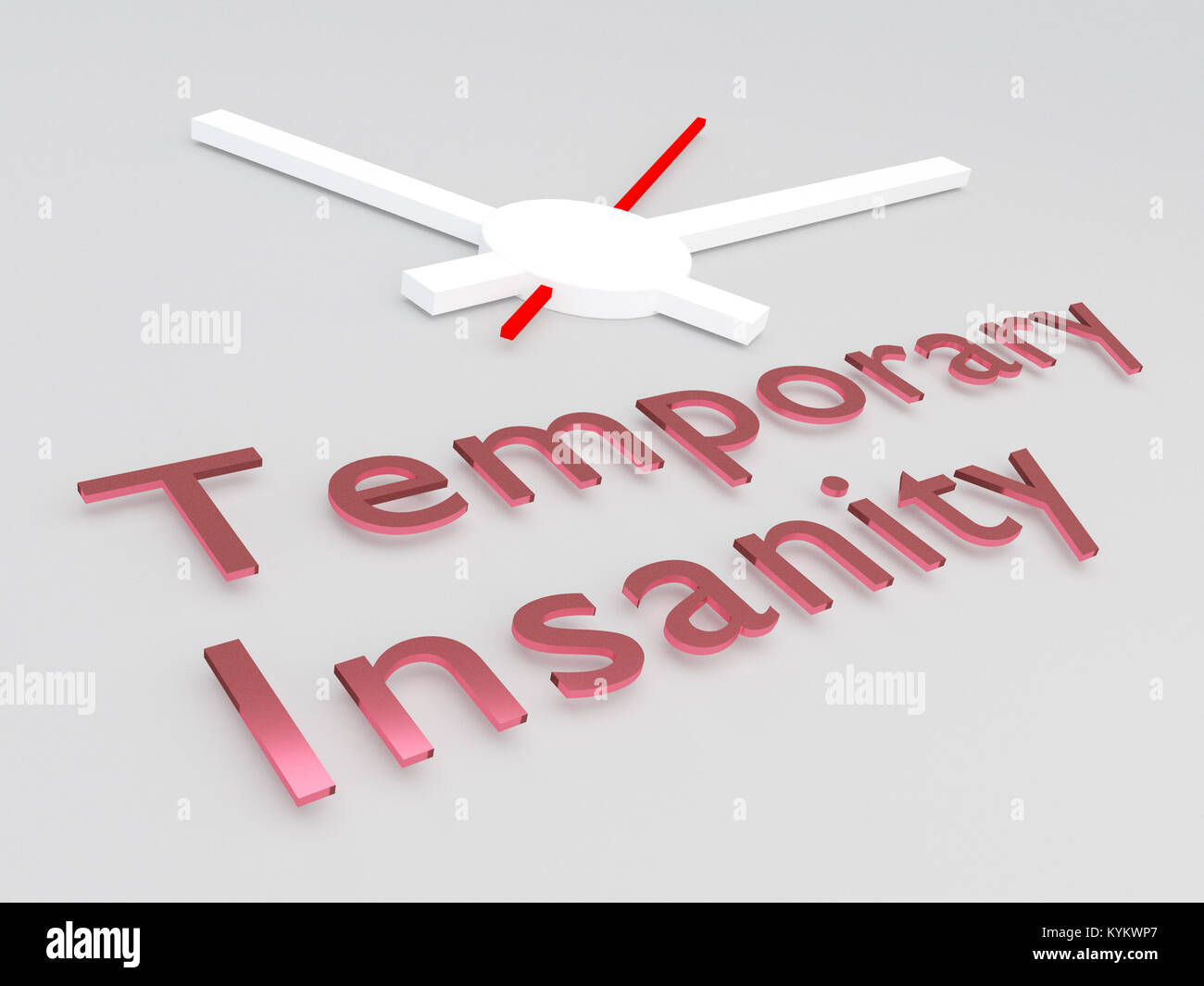3D illustration of Temporary Insanity title with a clock as a ...