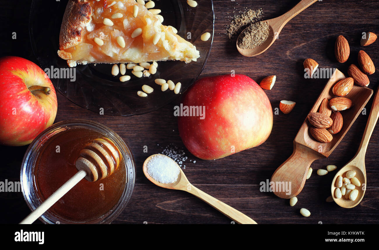Charlotte with apples and nuts. Preparation of apple baking with Stock ...
