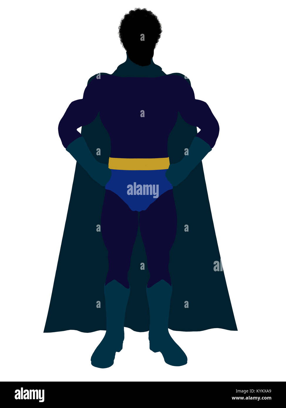 African American super hero silhouette dressed in shorts on a white ...
