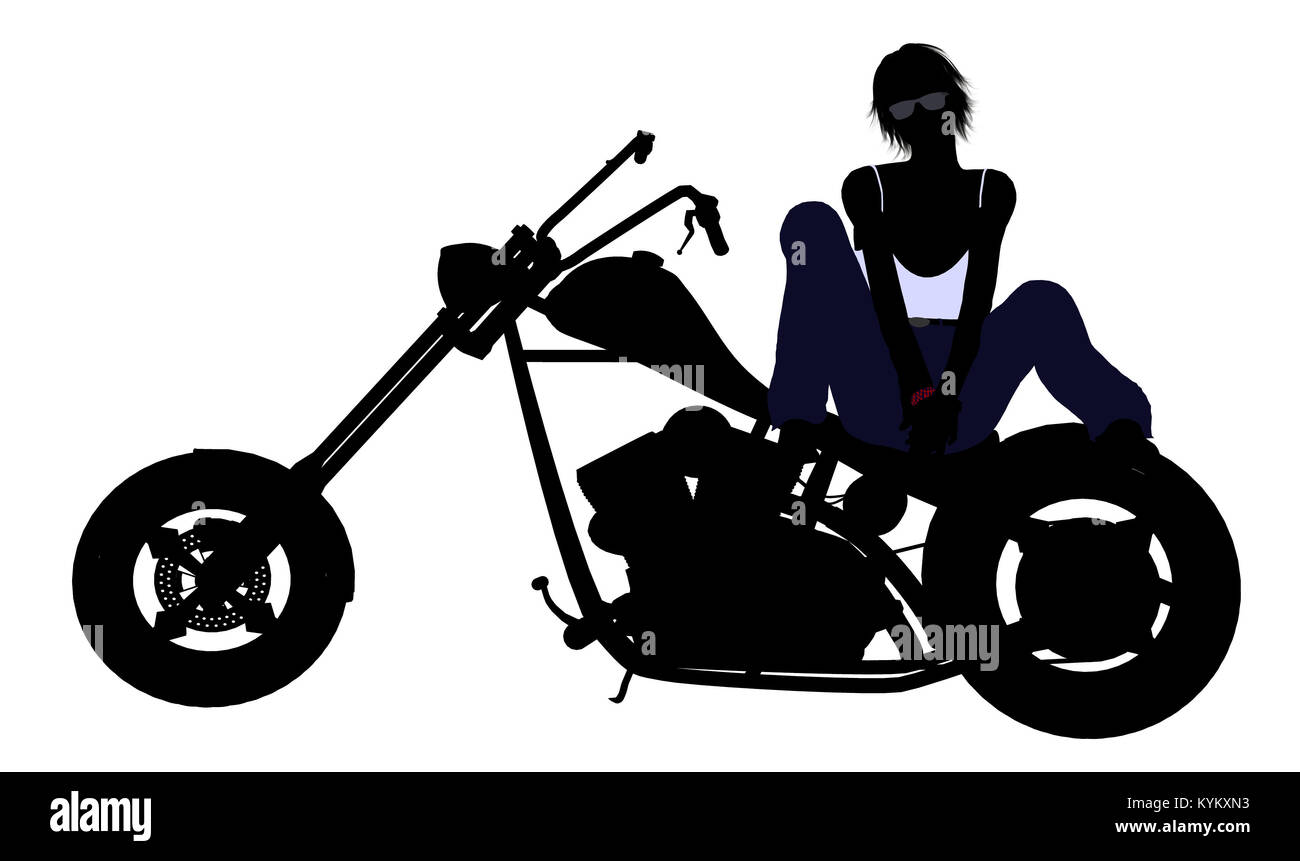 A female biker silhouette on a white background Stock Photo - Alamy