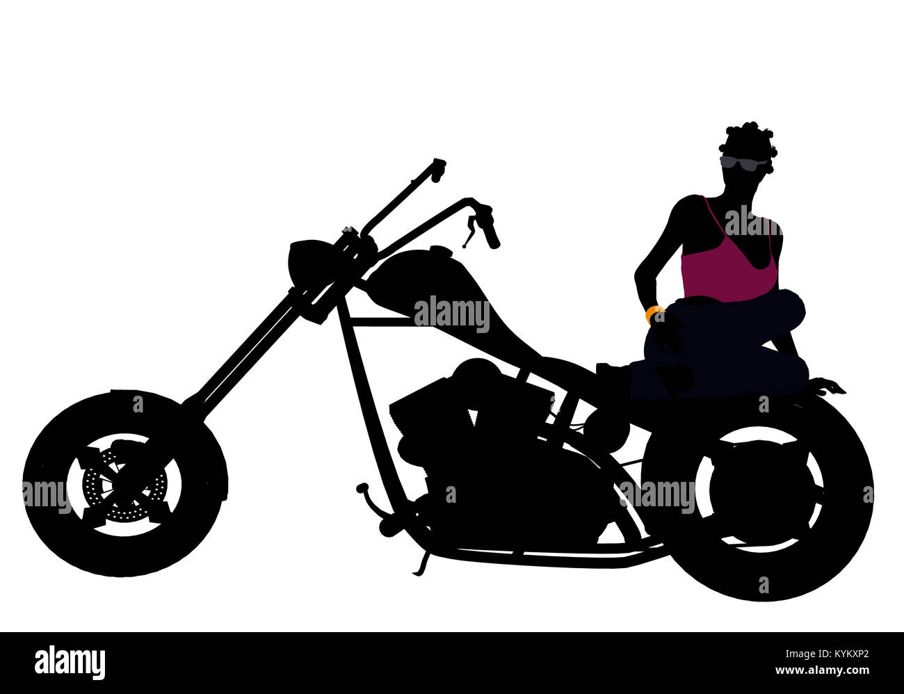 An african american female biker silhouette on a white background Stock ...