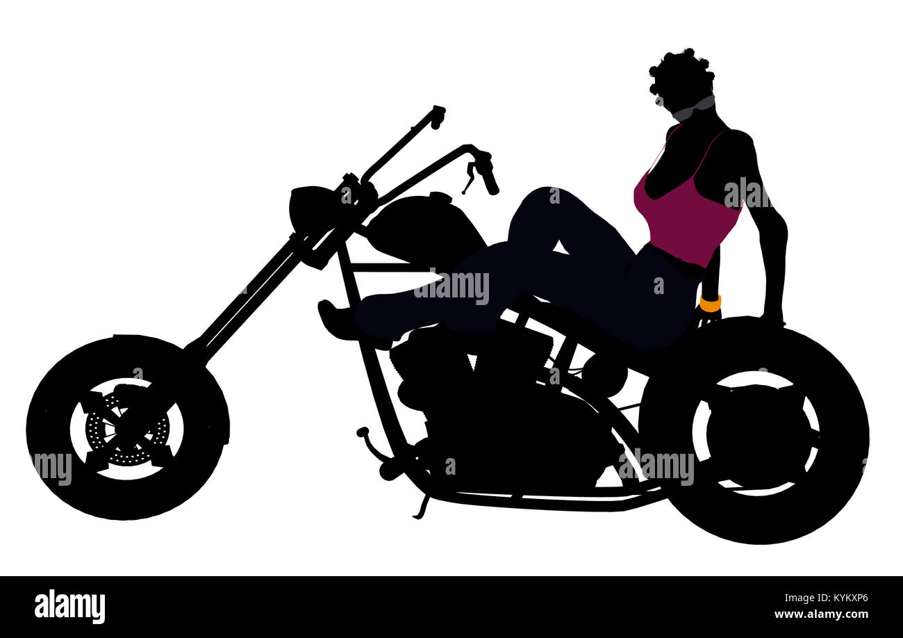 An african american female biker silhouette on a white background Stock ...