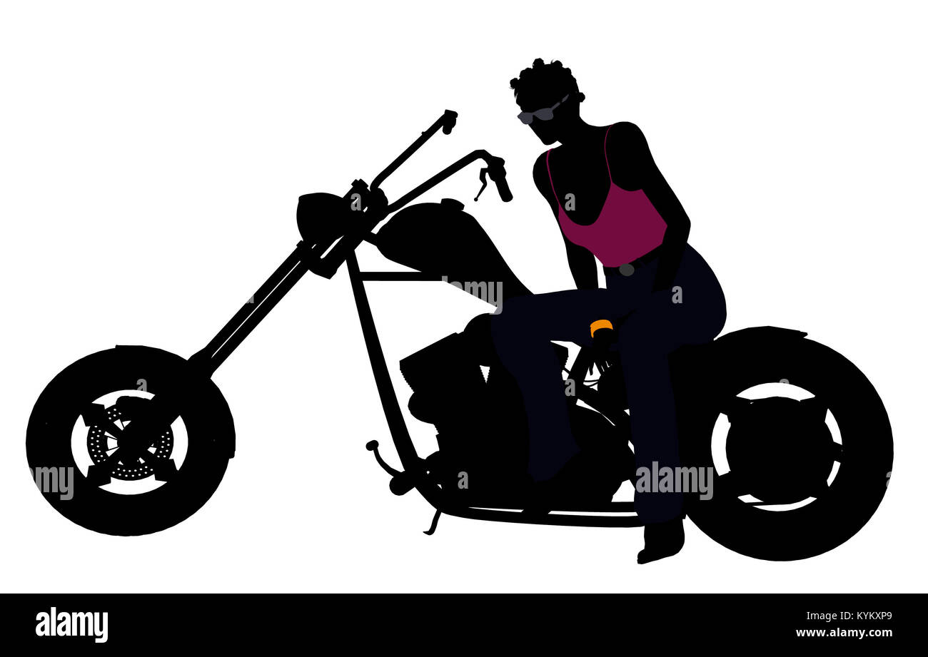 An african american female biker silhouette on a white background Stock ...