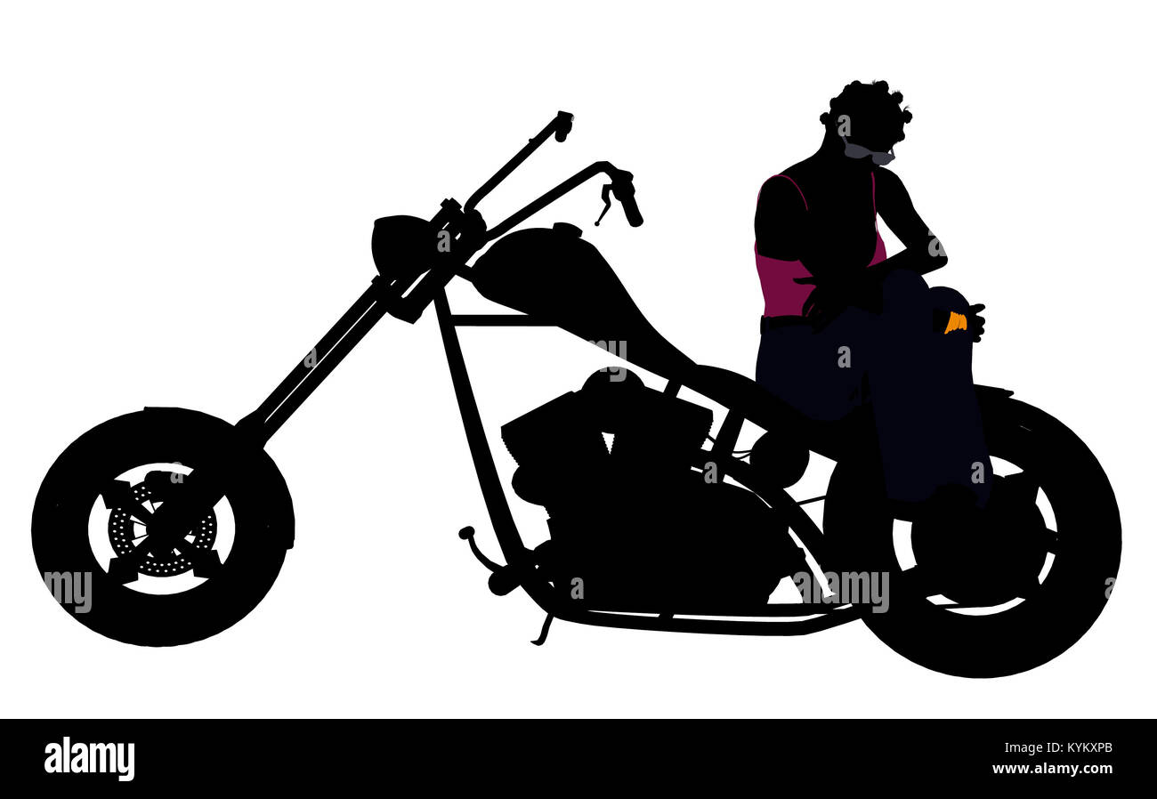 An african american female biker silhouette on a white background Stock ...