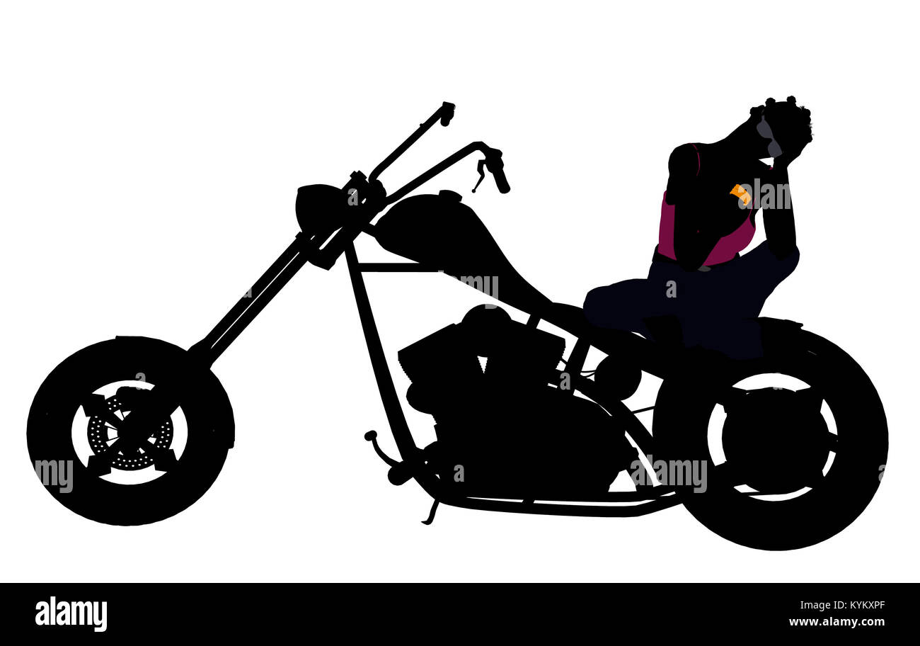 An african american female biker silhouette on a white background Stock ...