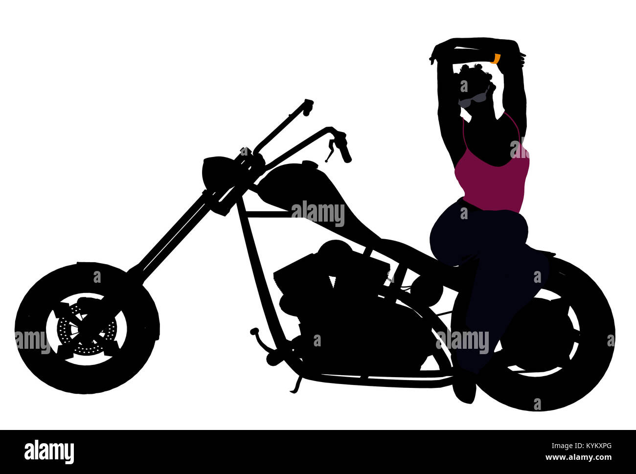 An african american female biker silhouette on a white background Stock ...