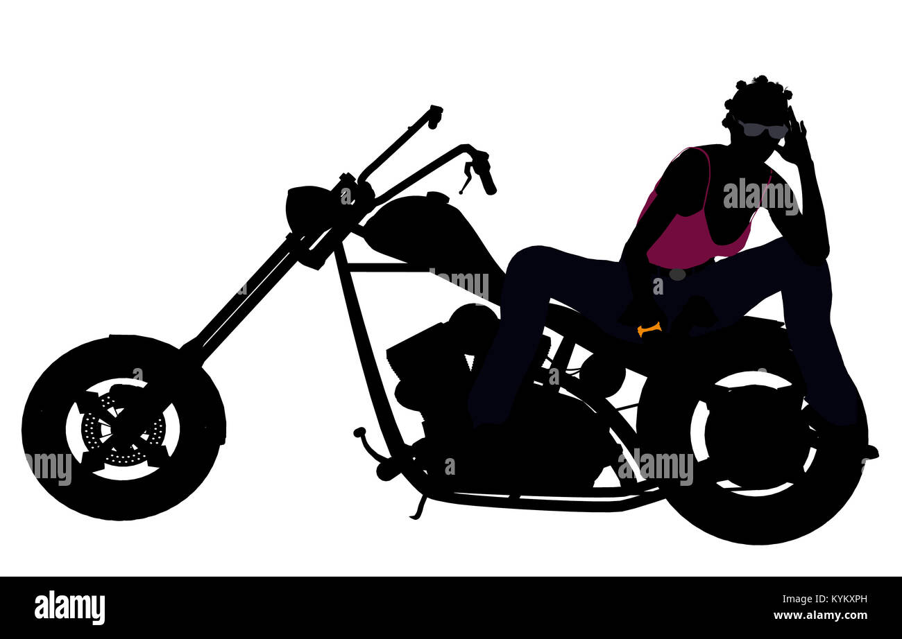 An african american female biker silhouette on a white background Stock ...