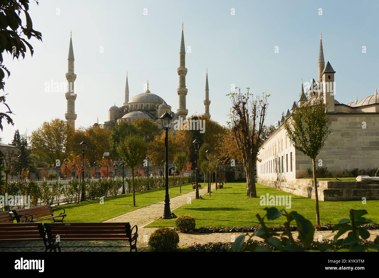 view of the park and blue mosque Stock Photo - Alamy