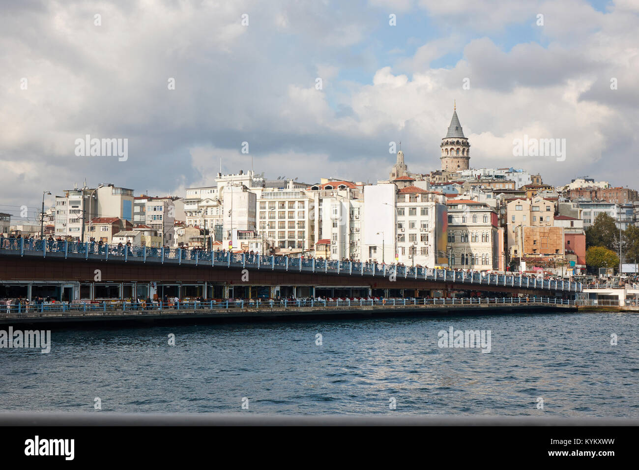 A view of the Galata Bridge and the Galata Tower Stock Photo - Alamy