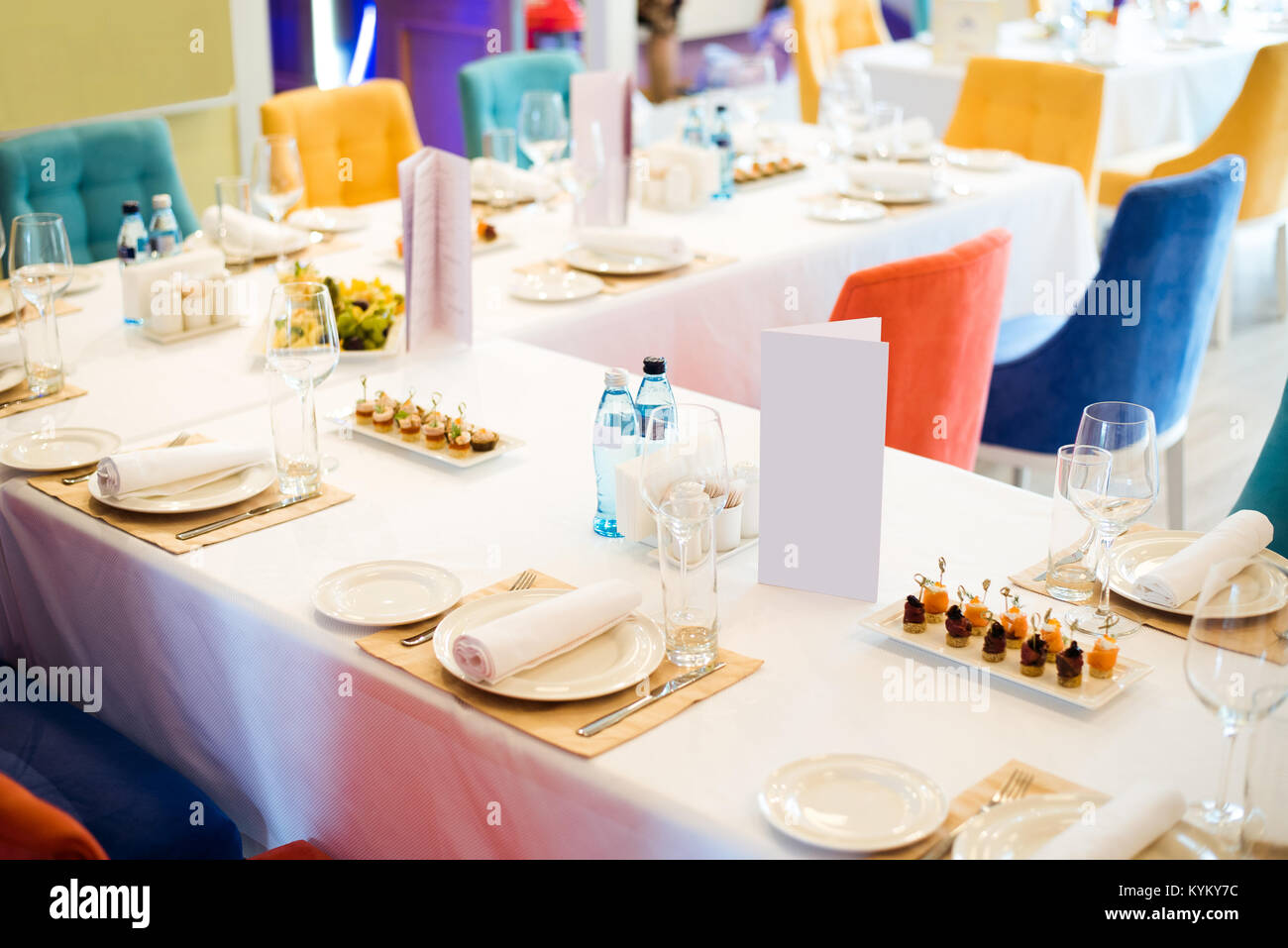 Tables set for an event, catering table set, perfect serves Stock Photo ...