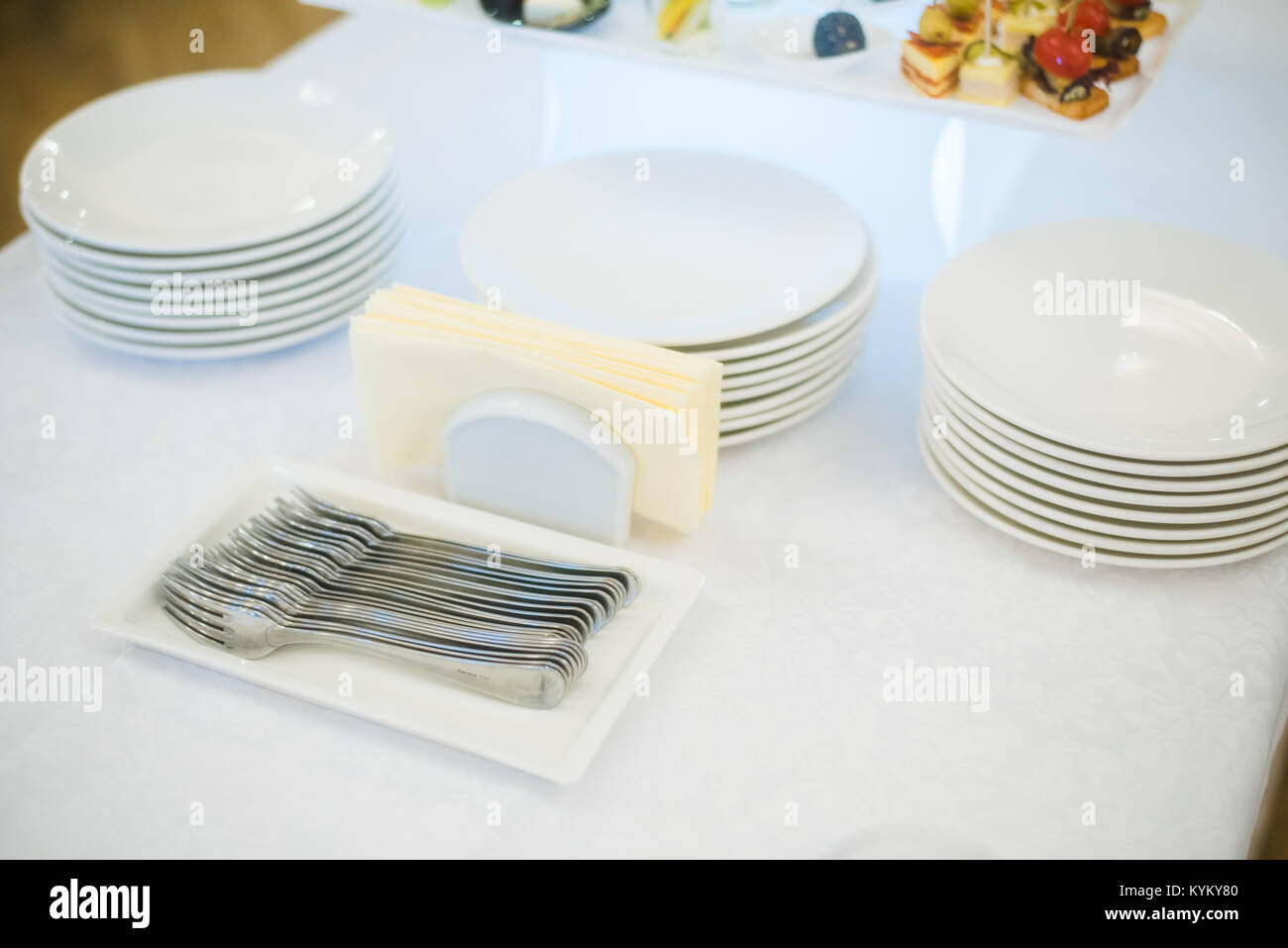 Tables set for an event, catering table set, perfect serves Stock Photo ...