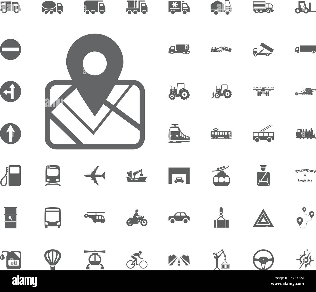 Map location icon. Transport and Logistics set icons. Transportation ...