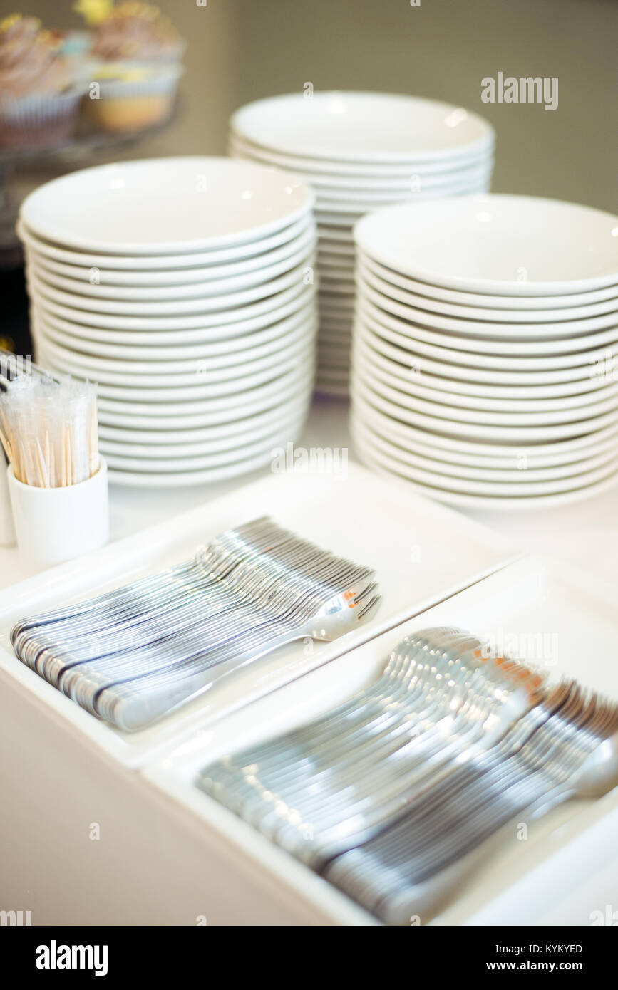 Tables set for an event, catering table set, perfect serves Stock Photo ...