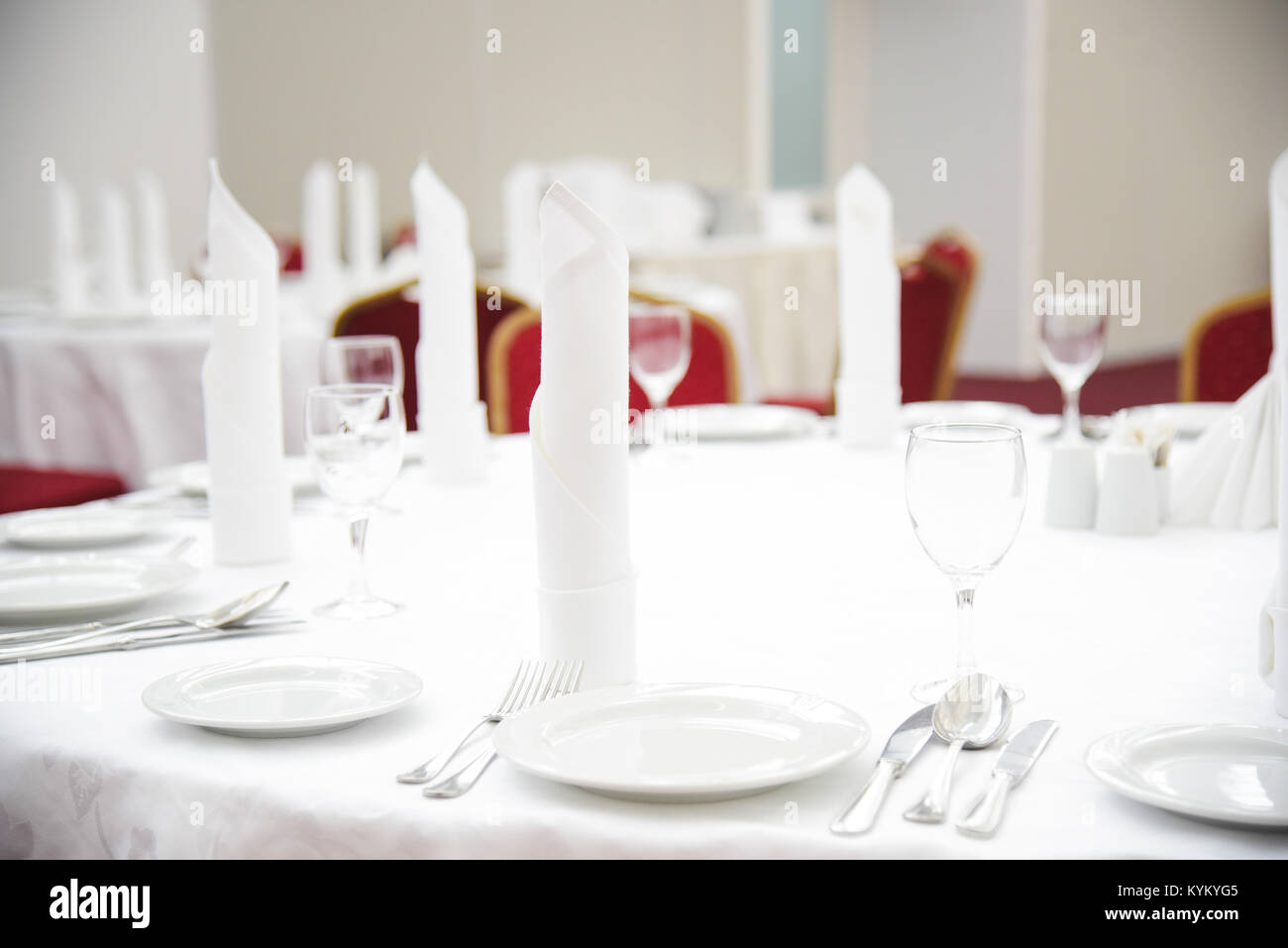 Tables set for an event, catering table set, perfect serves Stock Photo ...