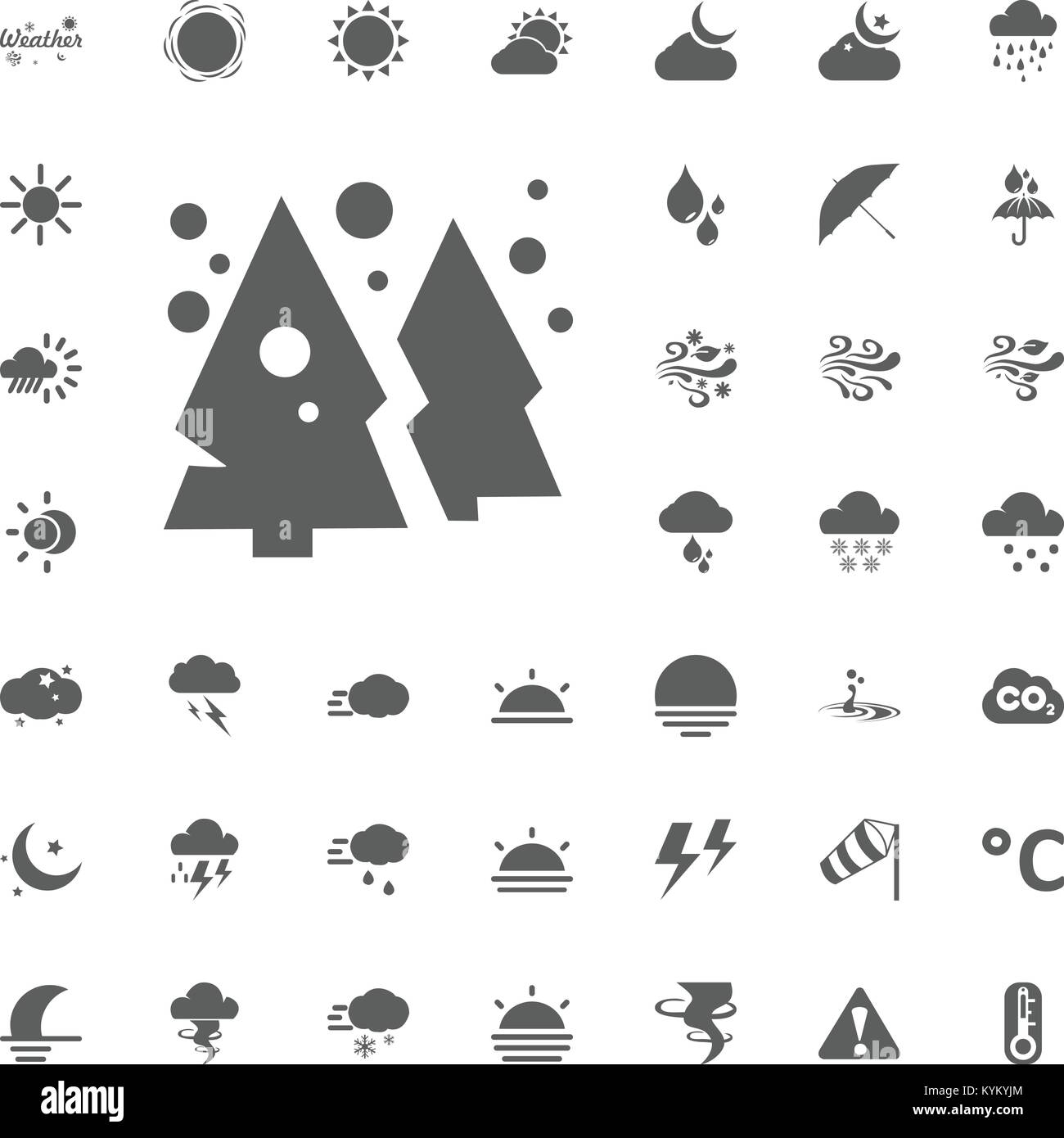 Cristmas tree and snow flakes icon. Weather vector icons set Stock ...