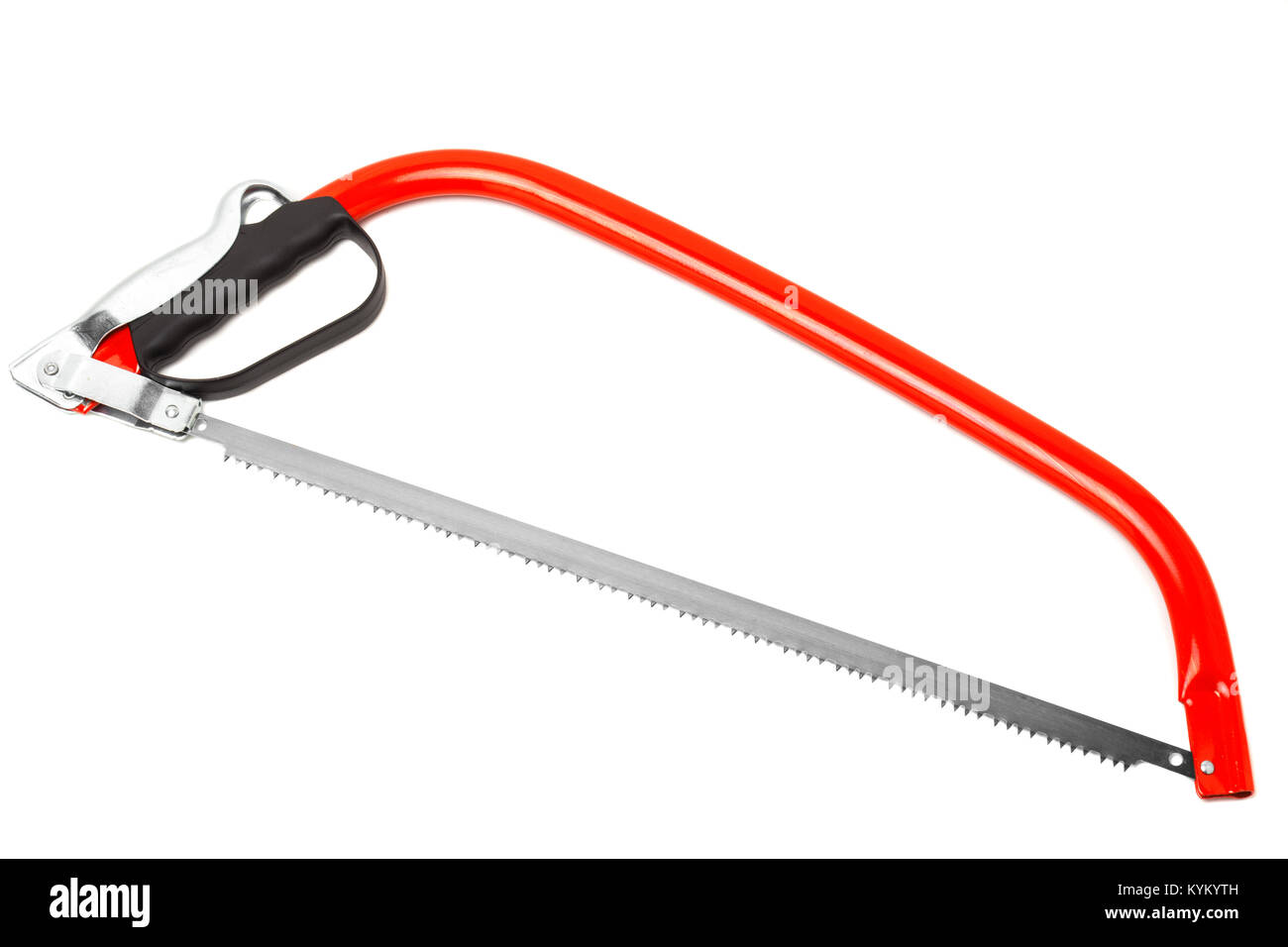 red saw for wood with plastic handle against white background Stock ...