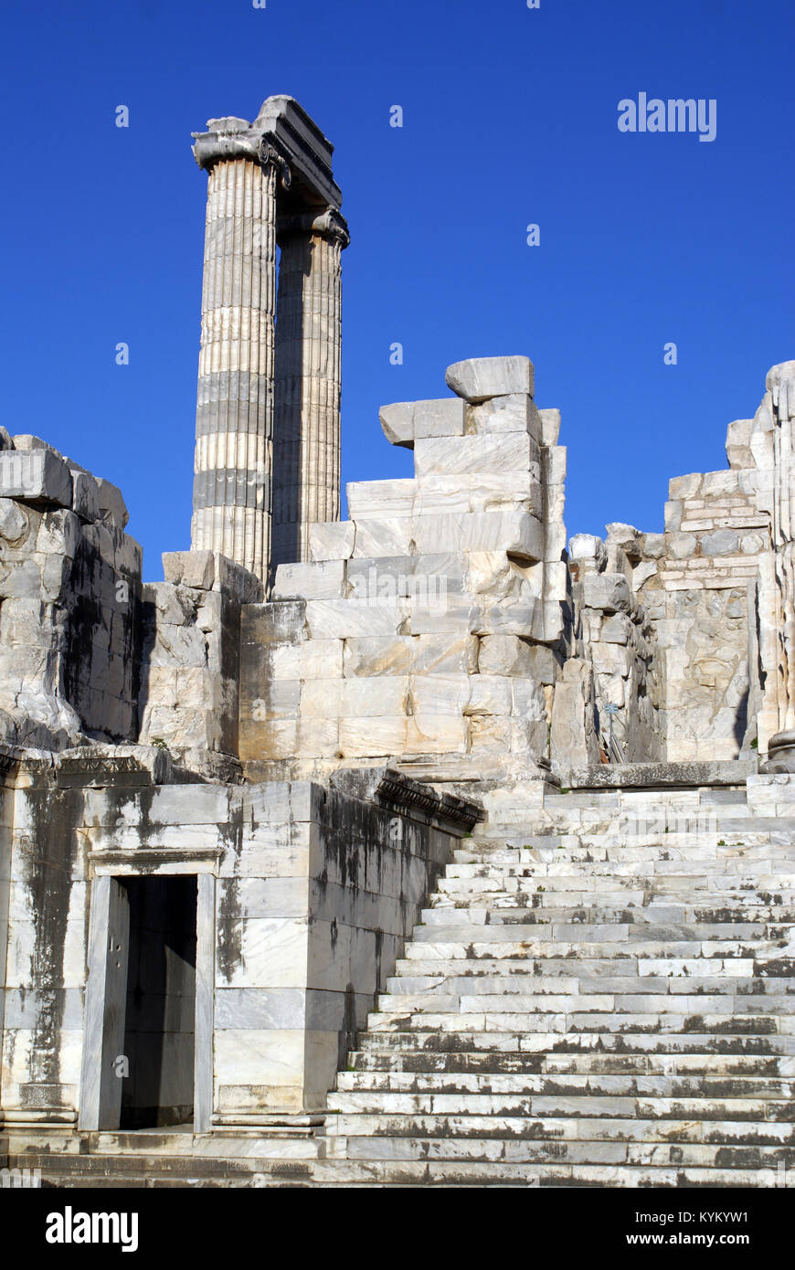 Column and stones of ruins in Apollo temple, Didim, Turkey Stock Photo ...