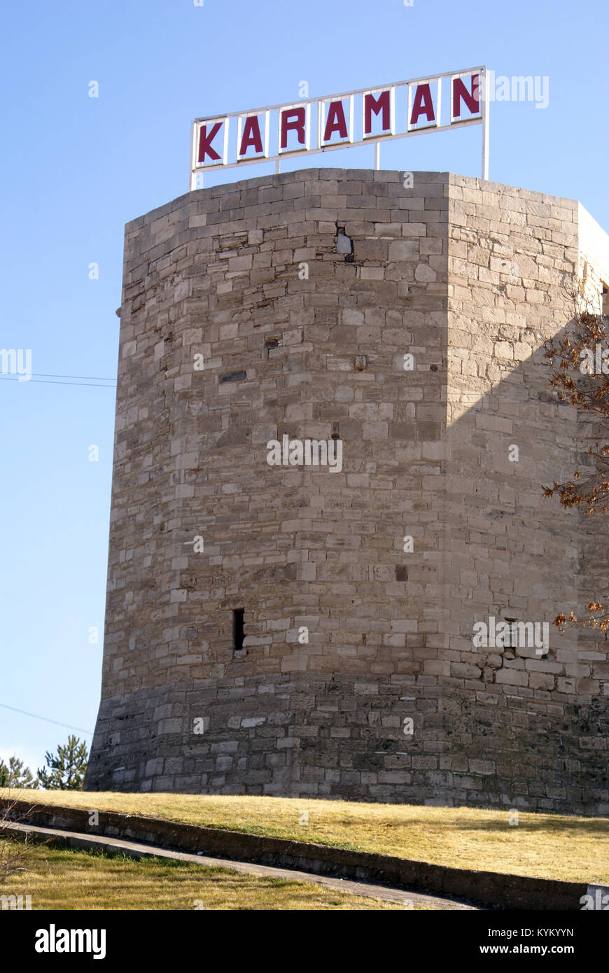 Big tower and wall of castle in Karaman, Turkey Stock Photo - Alamy