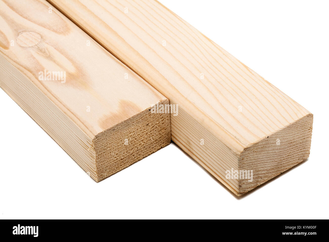 two wooden beams isolated on white background Stock Photo - Alamy