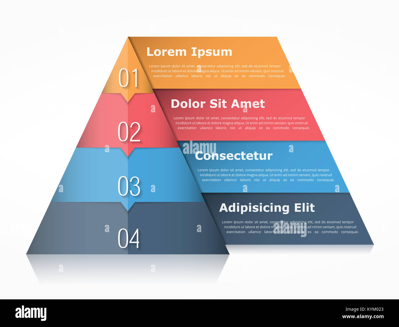Pyramid chart with four elements with numbers and text, pyramid ...