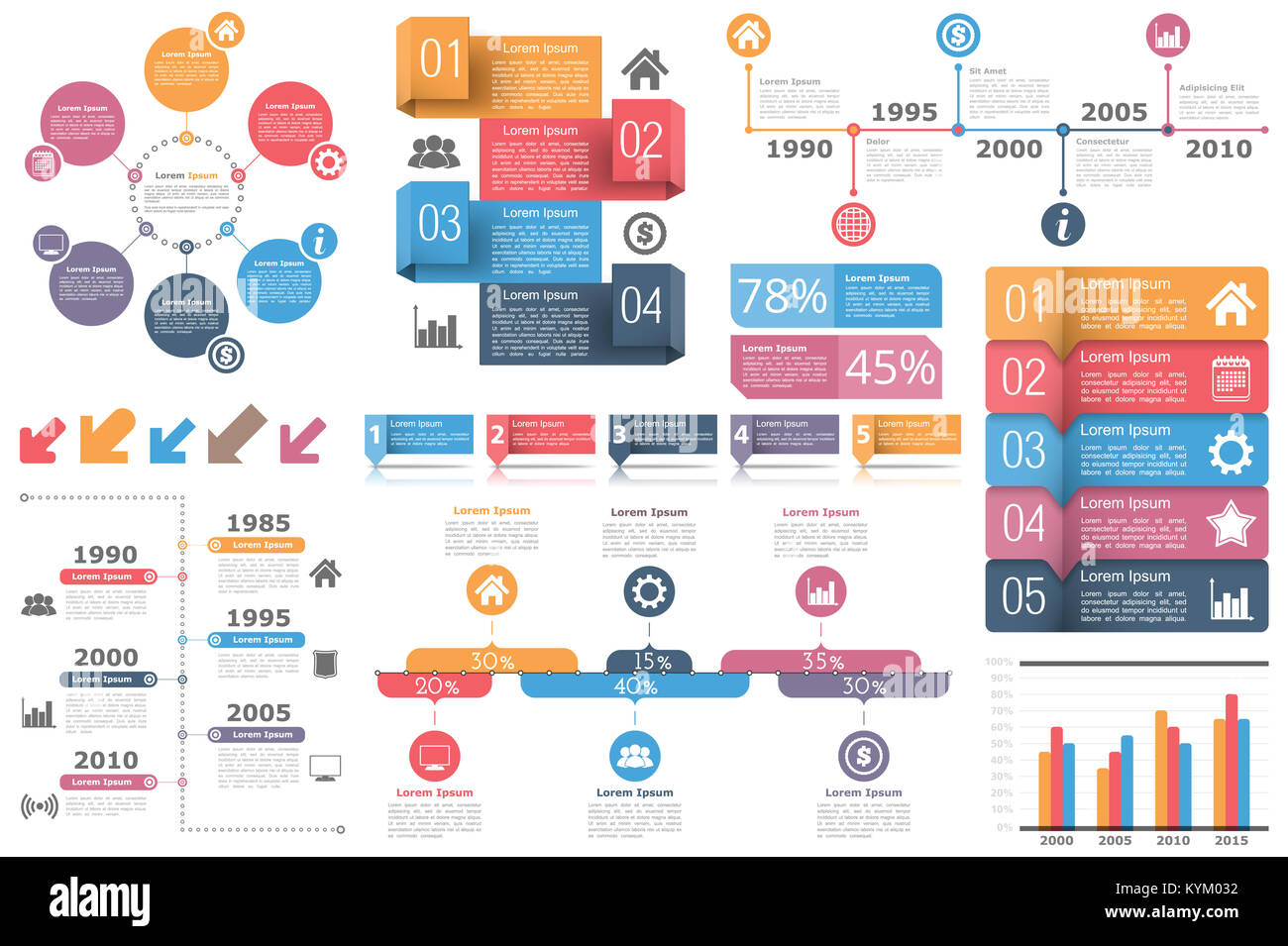 Set of infographic elements - circle diagram, timelines, arrows ...