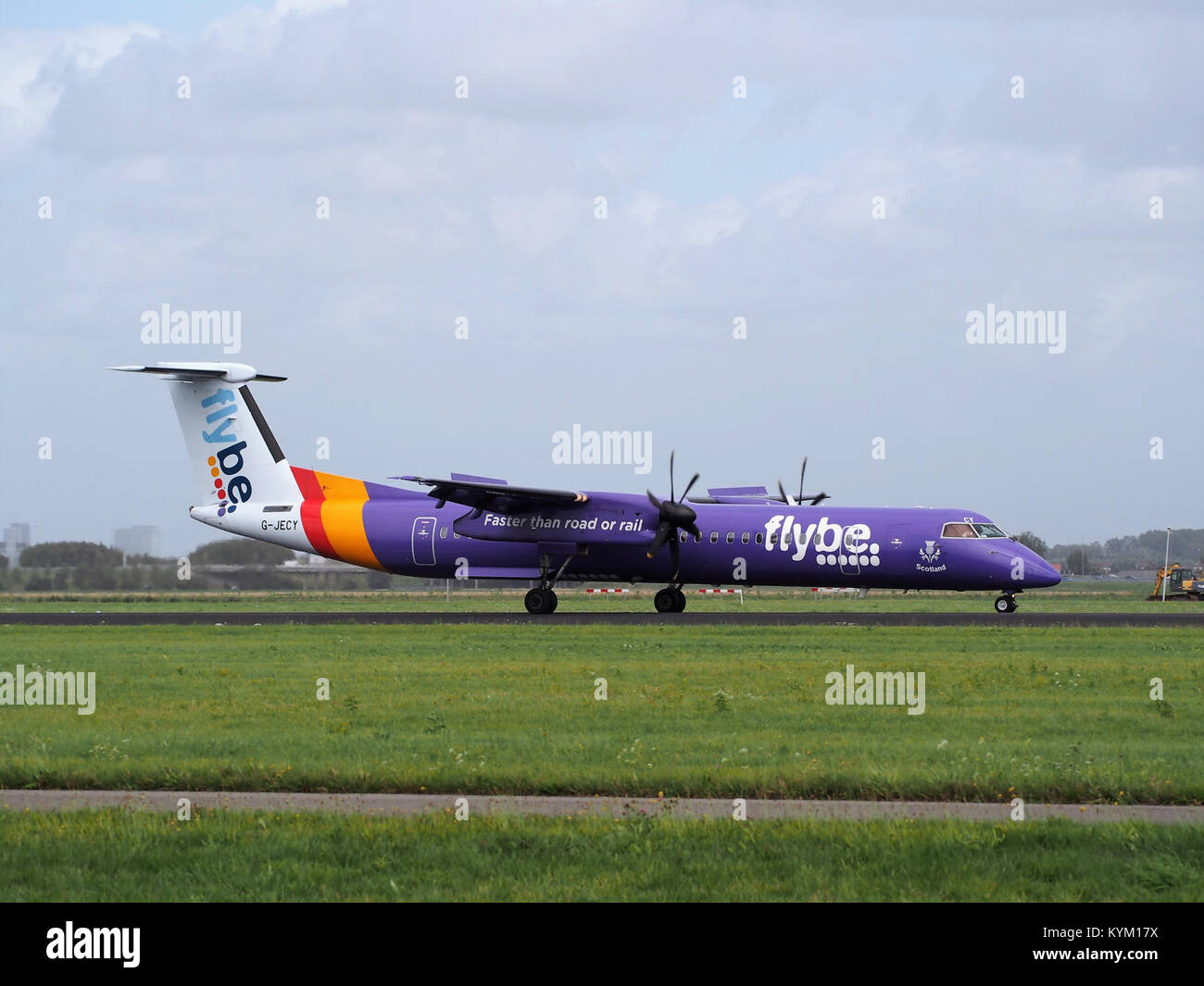 A photograph of the Flybe De Havilland Canada DHC-8-402Q Dash 8 aircraft, registration G-JECY ...