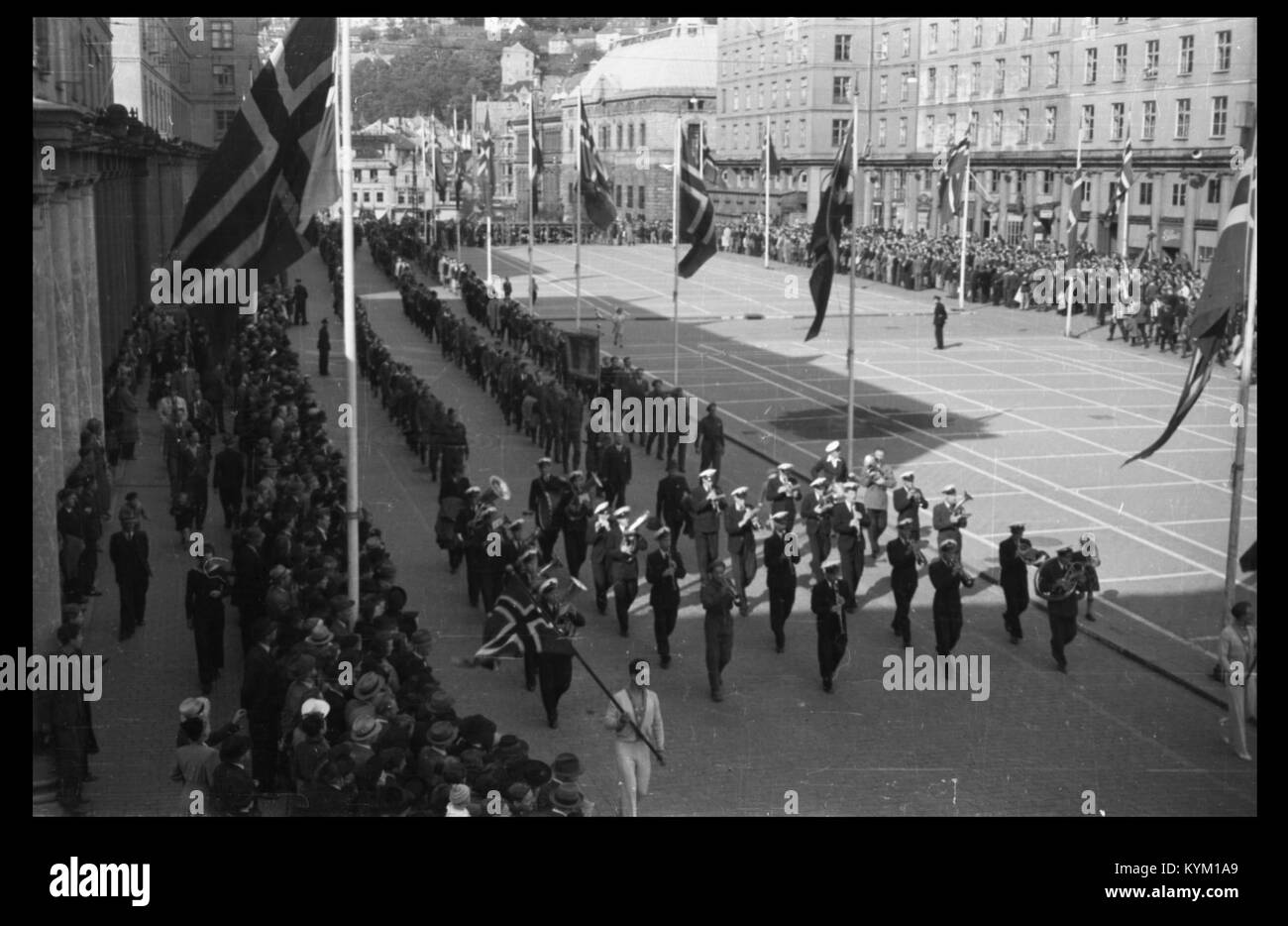 A photograph from a historic sport parade, likely taken in the mid-20th ...