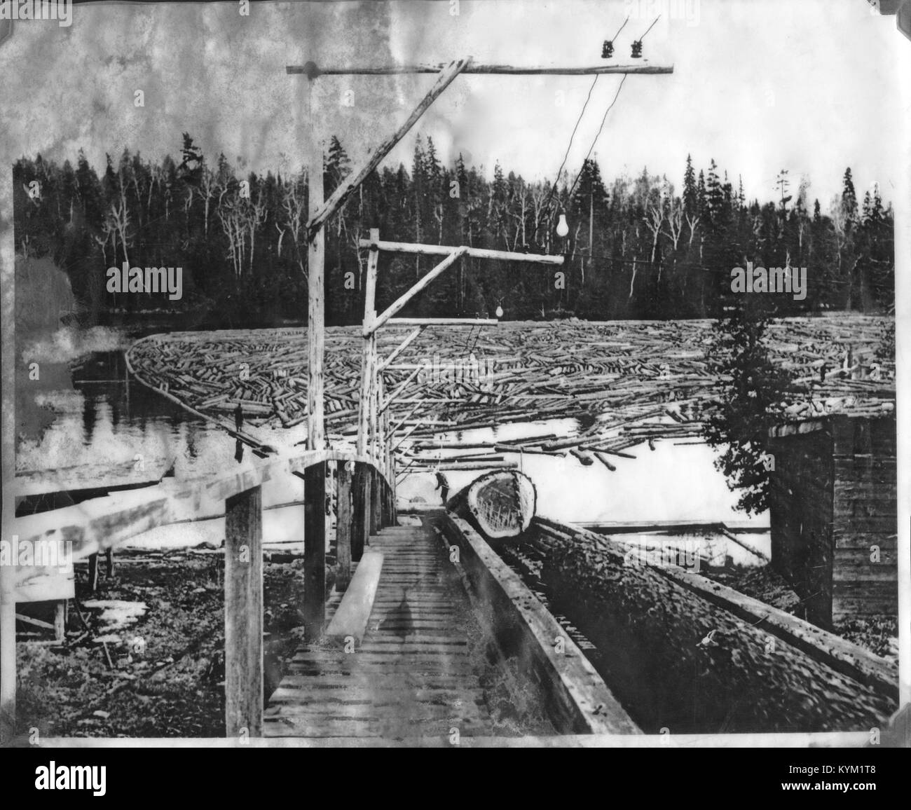 A historic image of a jack ladder, used in lumber logging, dating back ...