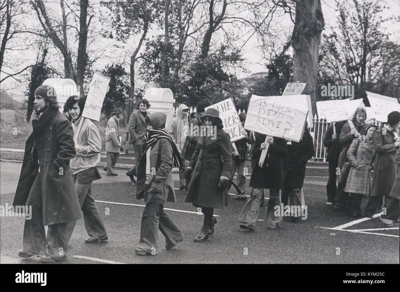A historical image showing students protesting outside the National ...