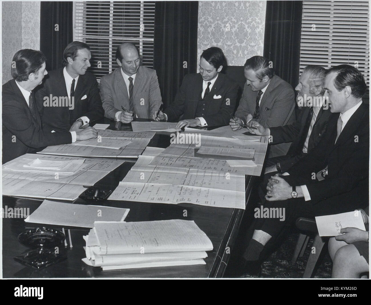 A photograph taken in 1970 showing the signing of a contract for the ...