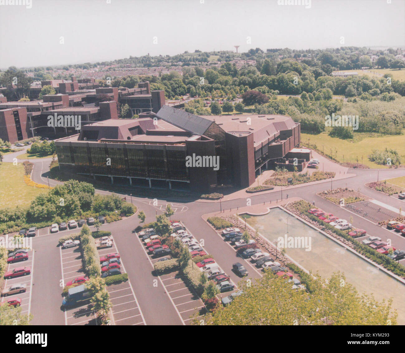 An aerial photograph of a campus taken between 1973 and 1998, showing ...