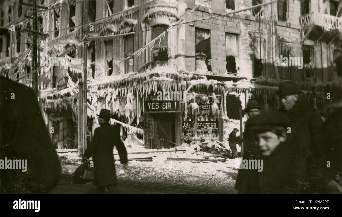 A historical image of the Lister Building fire, capturing the ...