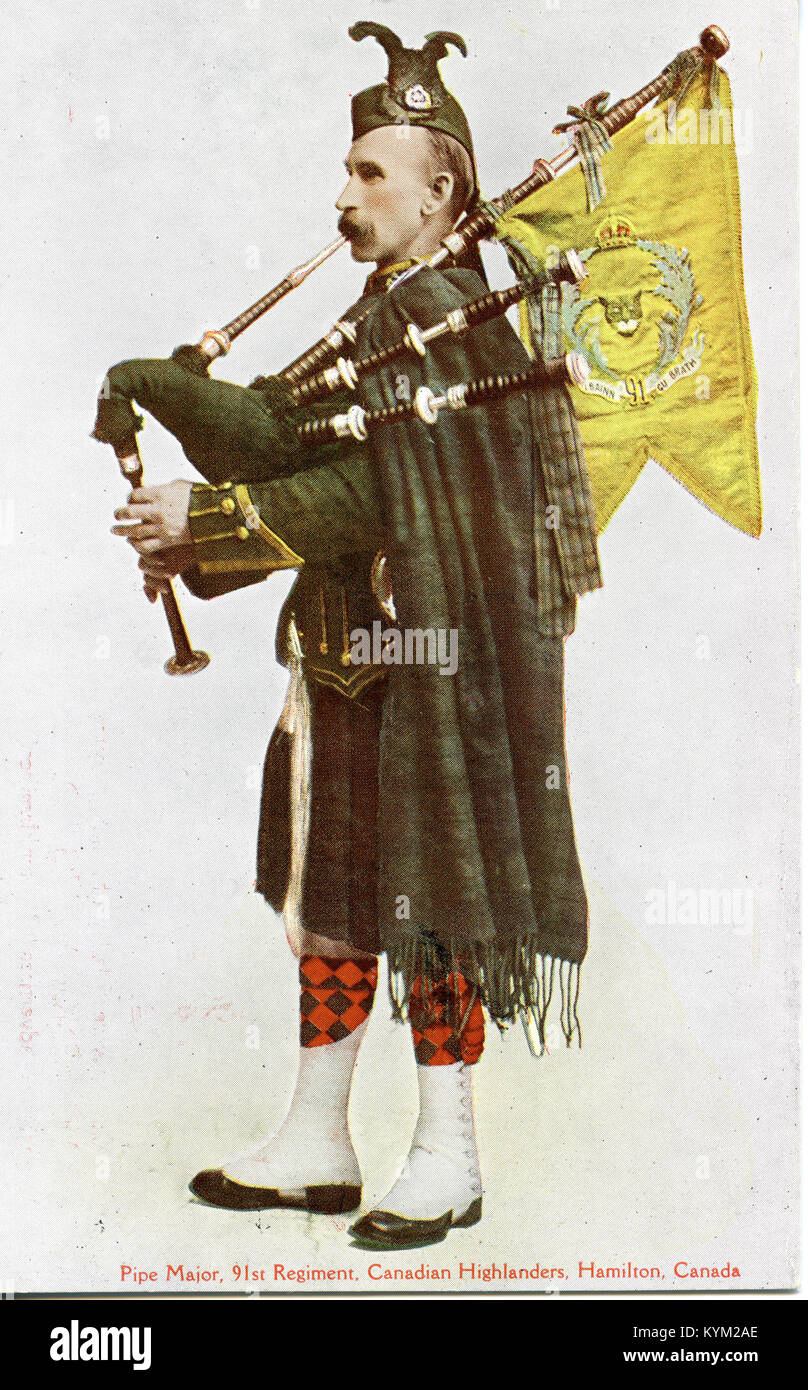 A historical photograph of the Pipe Major from the 91st Regiment ...