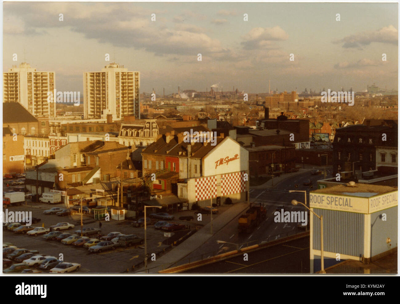 A historic illustration of downtown Hamilton, capturing the urban ...